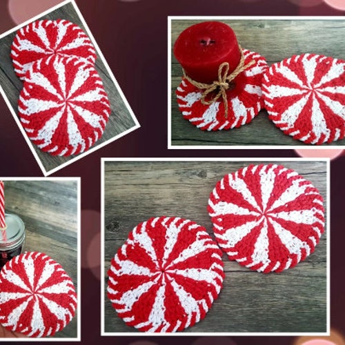PDF Pattern Crochet Christmas Coaster Christmas Peppermint - Etsy