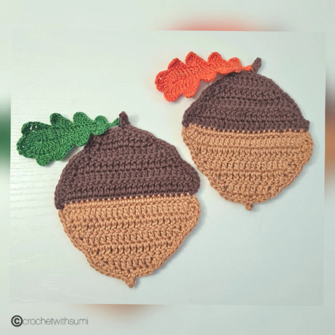 Crochet Acorn Coaster With Leaf Written PDF Pattern - Etsy