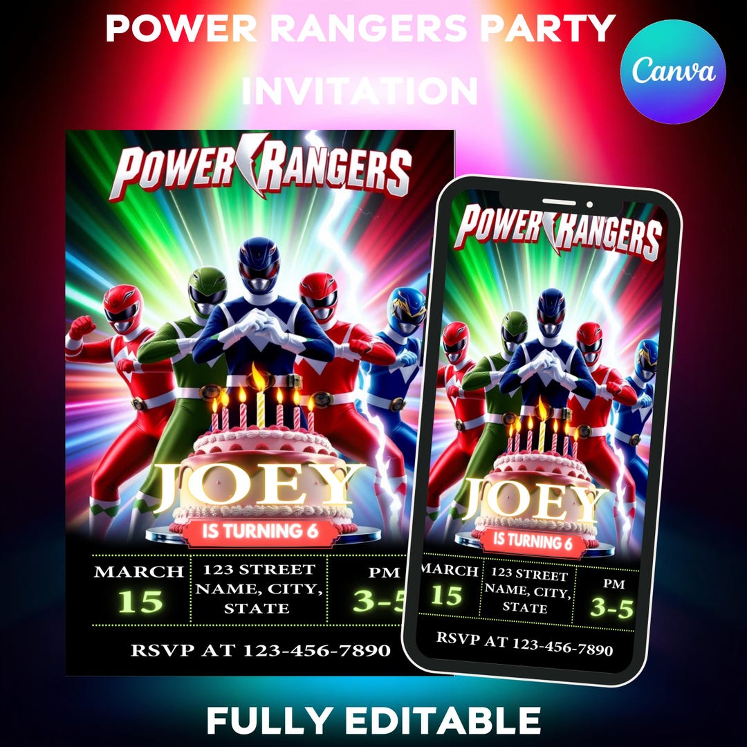 Power Rangers Birthday Invitation, Power Rangers Invite, Printable ...