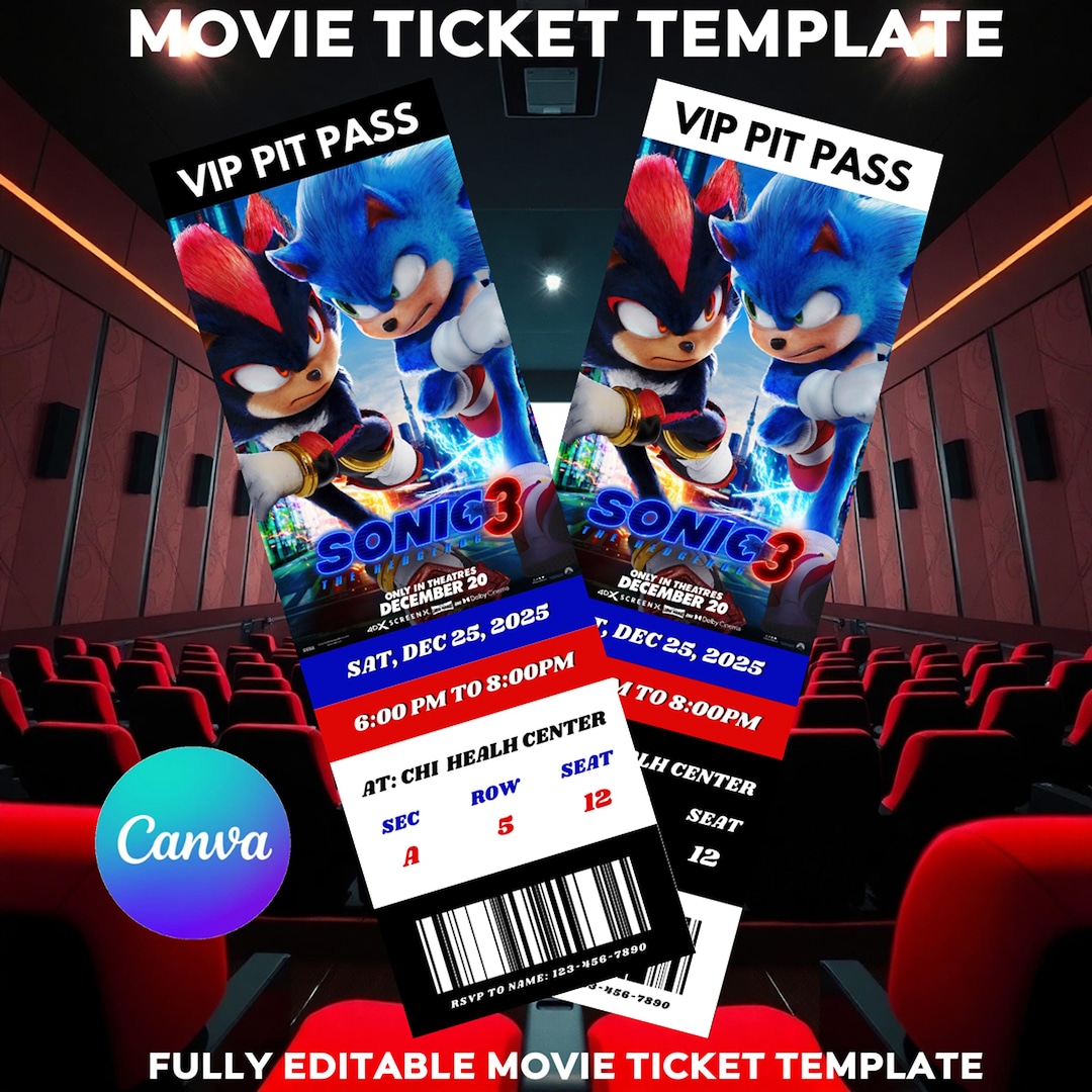 Sonic 3 Movie Ticket Template, Sonic 3 Movie, Sonic the Hedgehog 3 ...