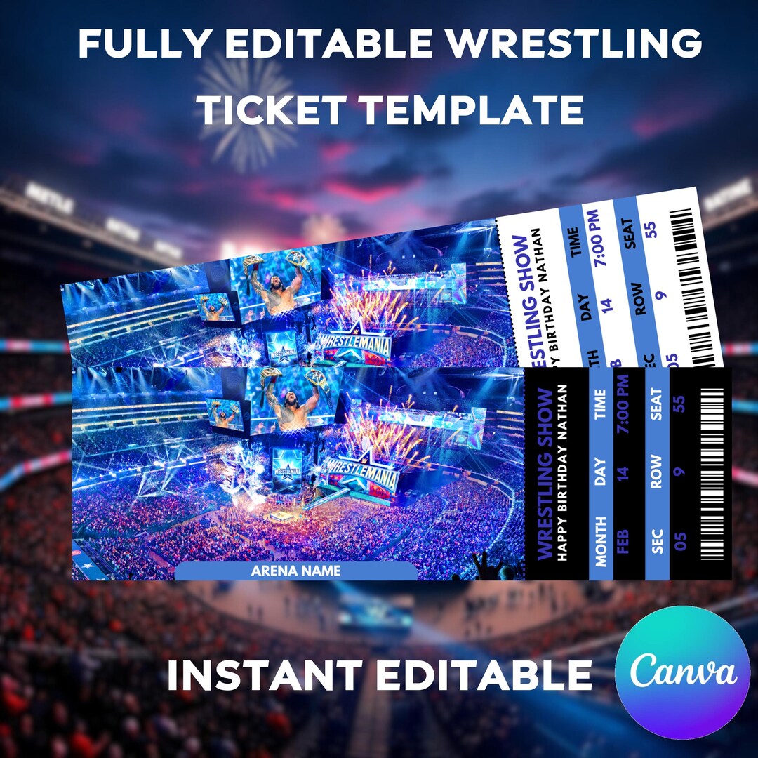 Wrestling Ticket Template, Professional Wrestling Show Tickets Template ...