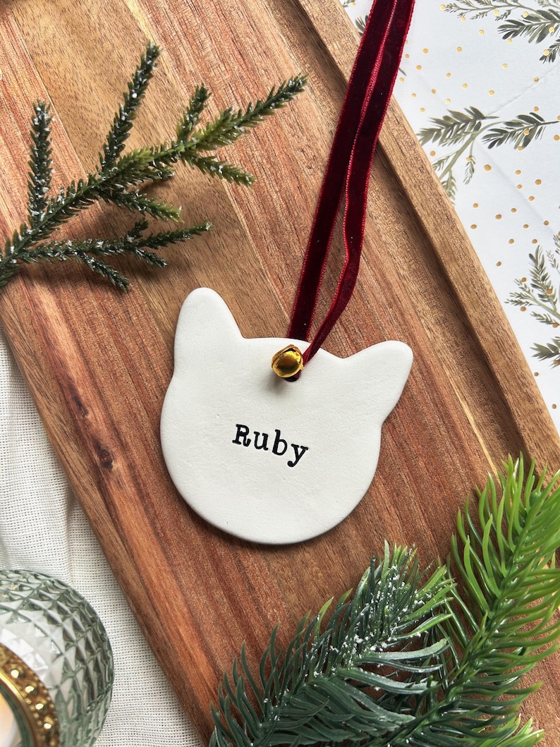 Personalised Cat Christmas Tree Bauble Decoration, Clay Pet Xmas ...