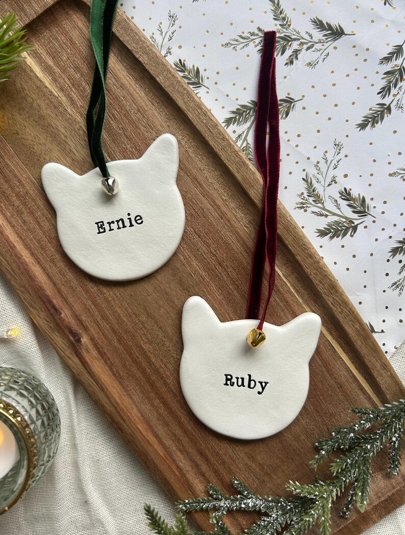 Personalised Cat Christmas Tree Bauble Decoration, Clay Pet Xmas ...
