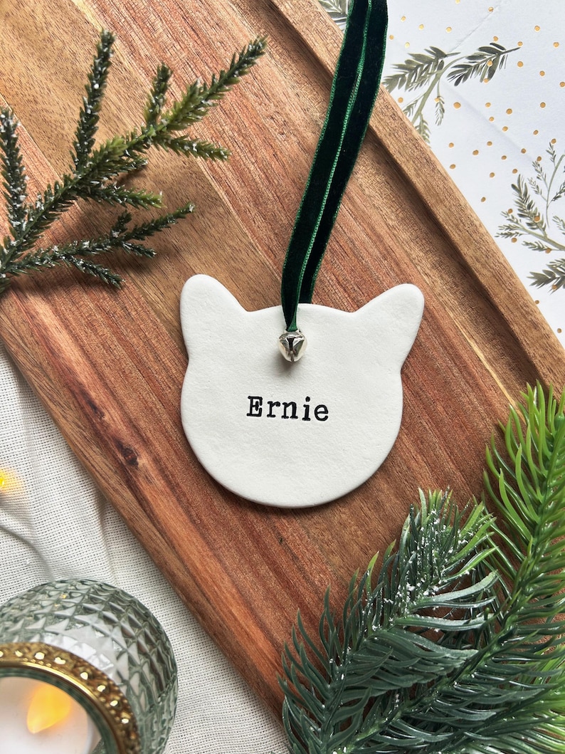 Personalised Cat Christmas Tree Bauble Decoration, Clay Pet Xmas ...