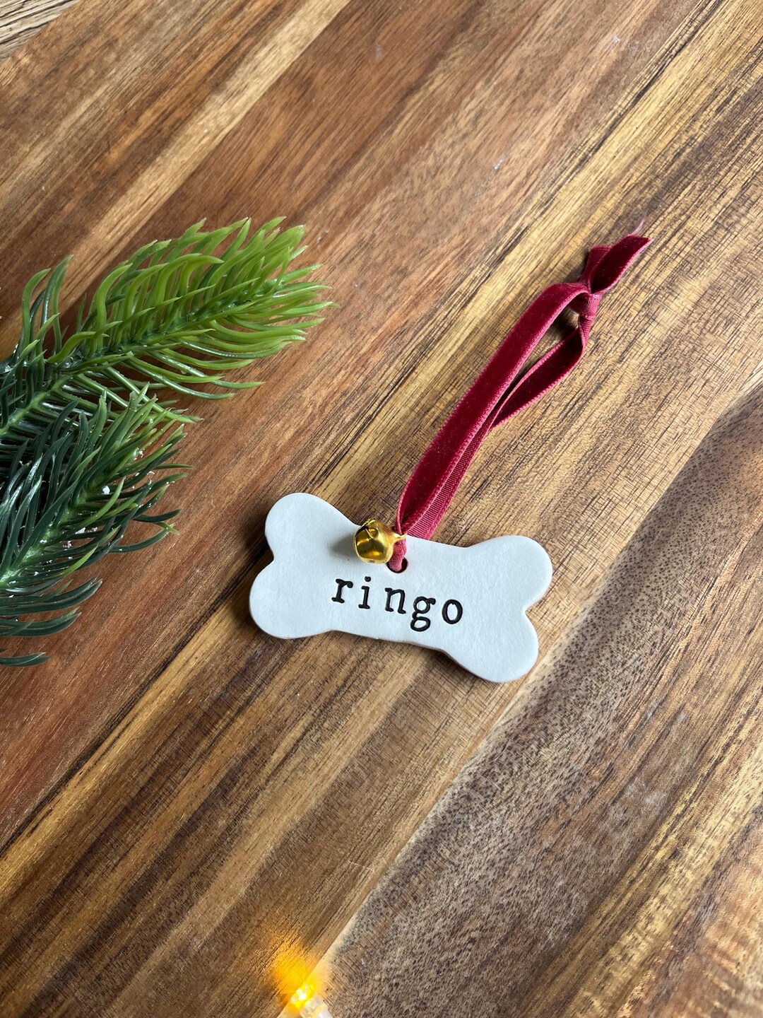 Personalised Clay Dog Bone Christmas Tree Decoration Ornament, Festive ...