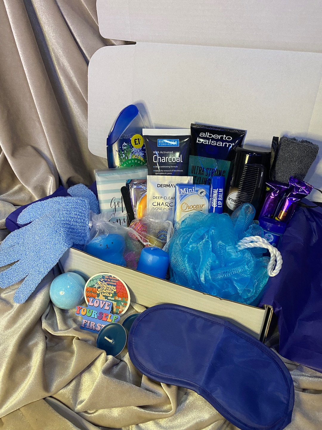 Mens Blue Black Themed Self Care Box Christmas Anniversary Birthday ...
