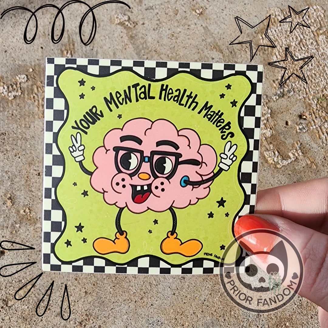 Mental Health Vinyl Sticker, Green Ribbon, Vintage Cartoons, Retro ...