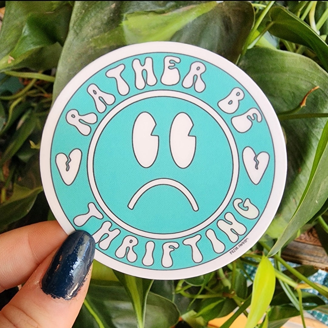 Thrifting Vinyl Sticker, Blue Kawaii, Recycled Fashion, Retro, Rather ...
