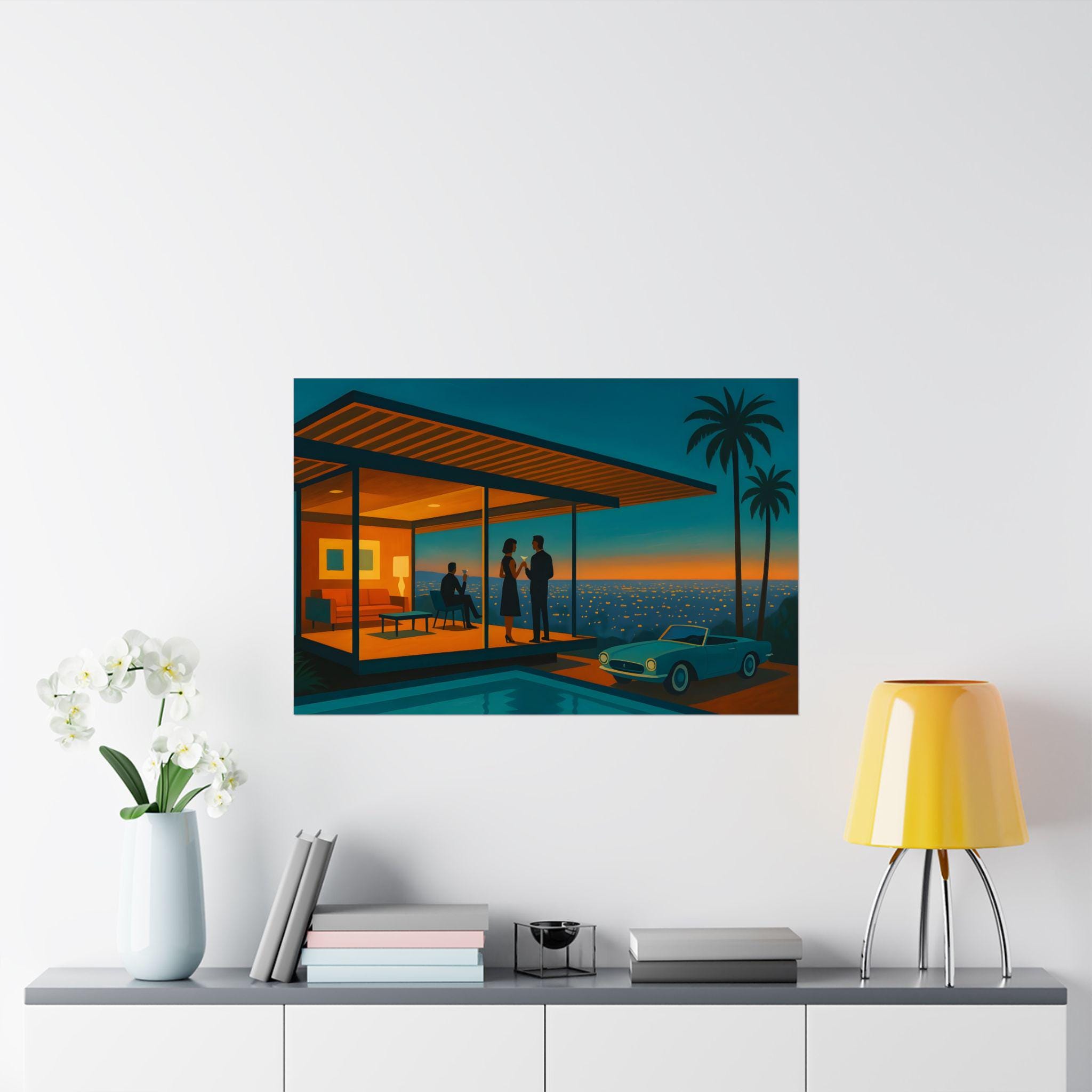 Mid Century Modern Stahl House Poster, Matte Horizontal Wall Art Print ...
