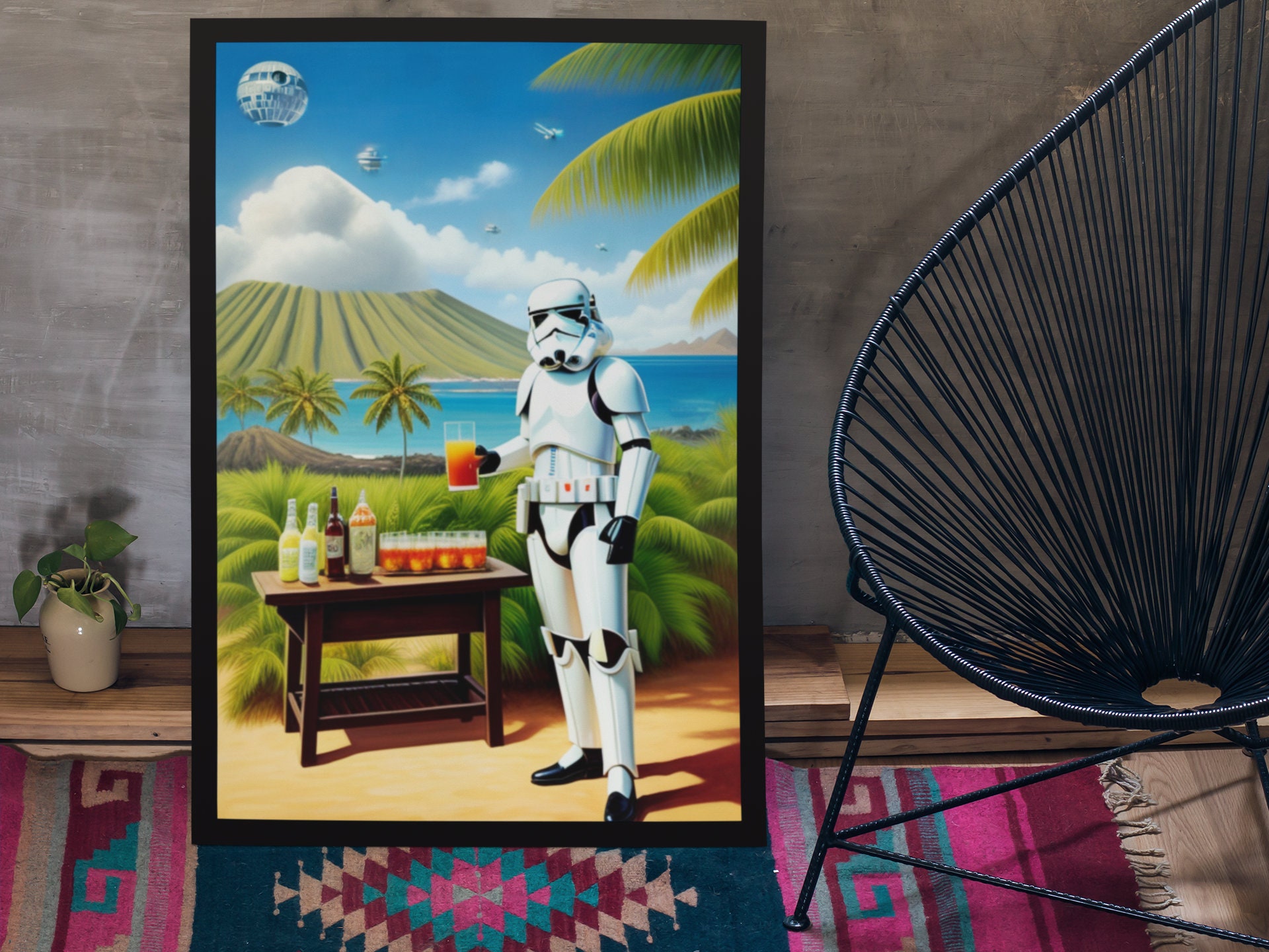 Stormtrooper at the Tiki Bar Poster - Death Star Tiki Wall Art - Star ...