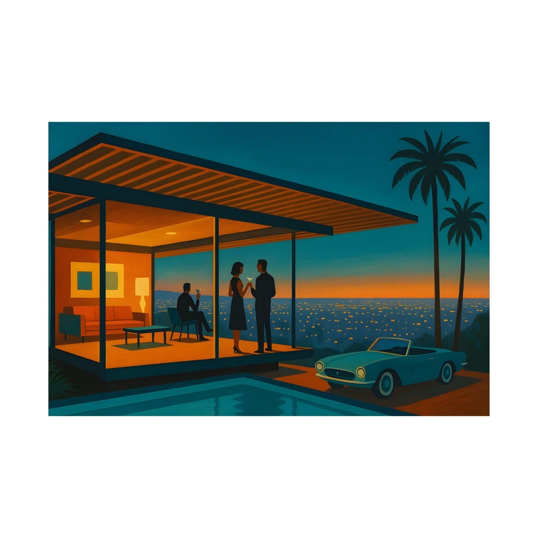 Mid Century Modern Stahl House Poster, Matte Horizontal Wall Art Print ...