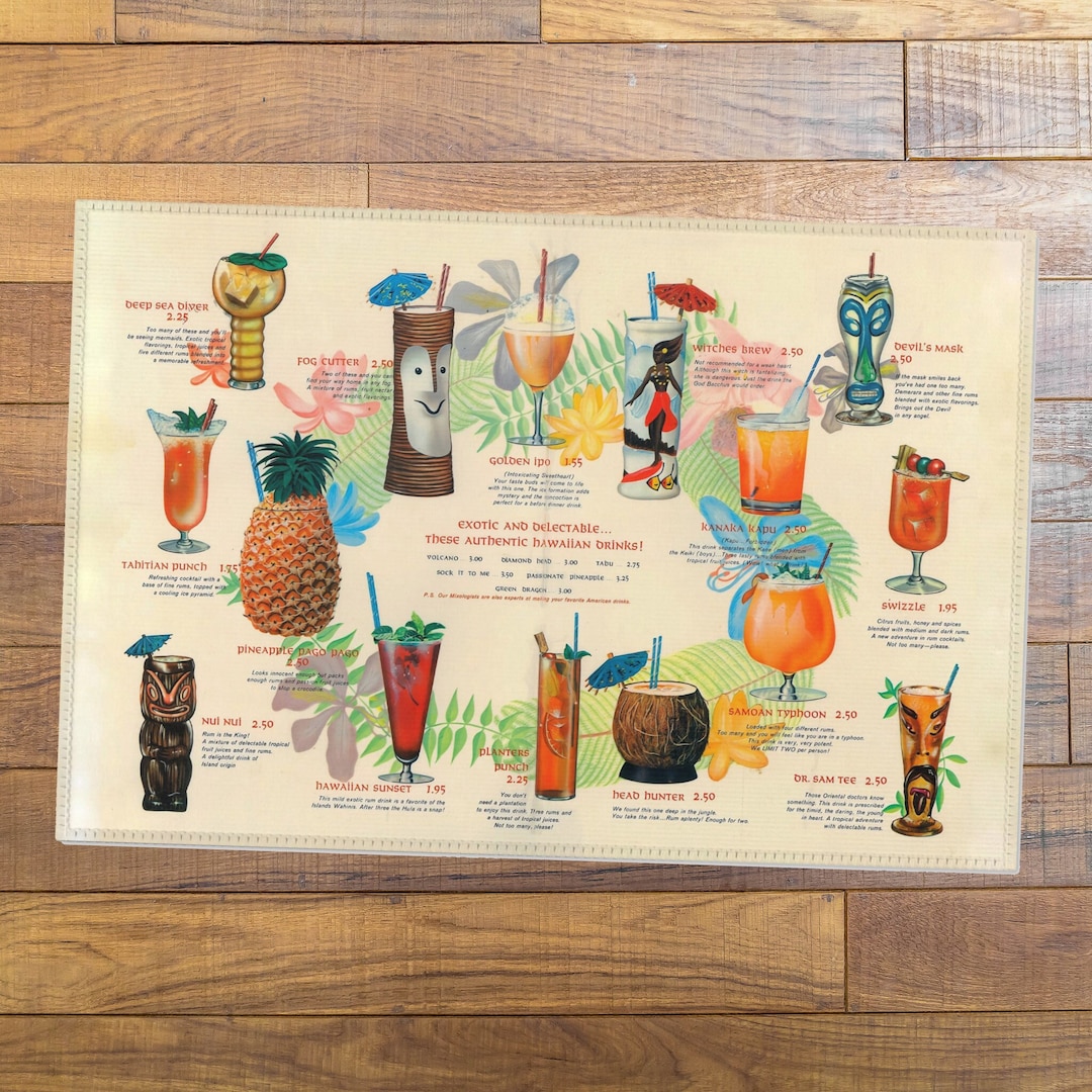 Vintage Tiki Drinks Area Rug - Tiki Bar Decor Carpet - Etsy