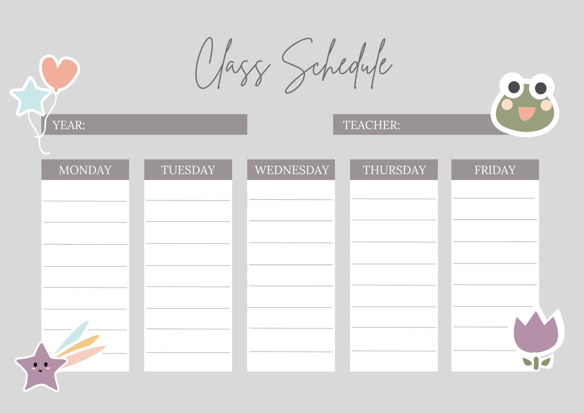 Digital Download Class Schedule Daily Planner - Etsy