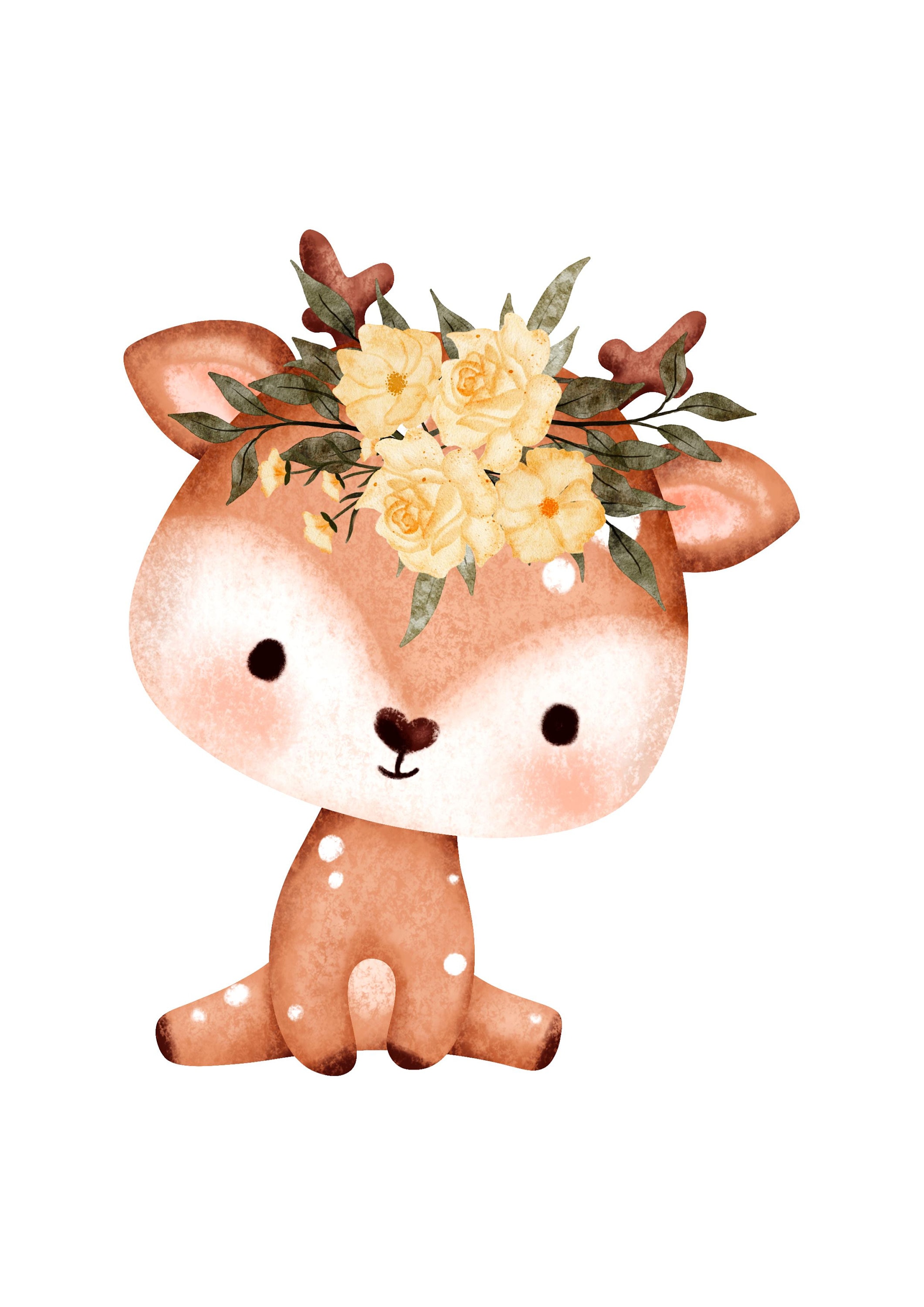 Poster Fawn With Flower Wreath Art Print Poster - Etsy