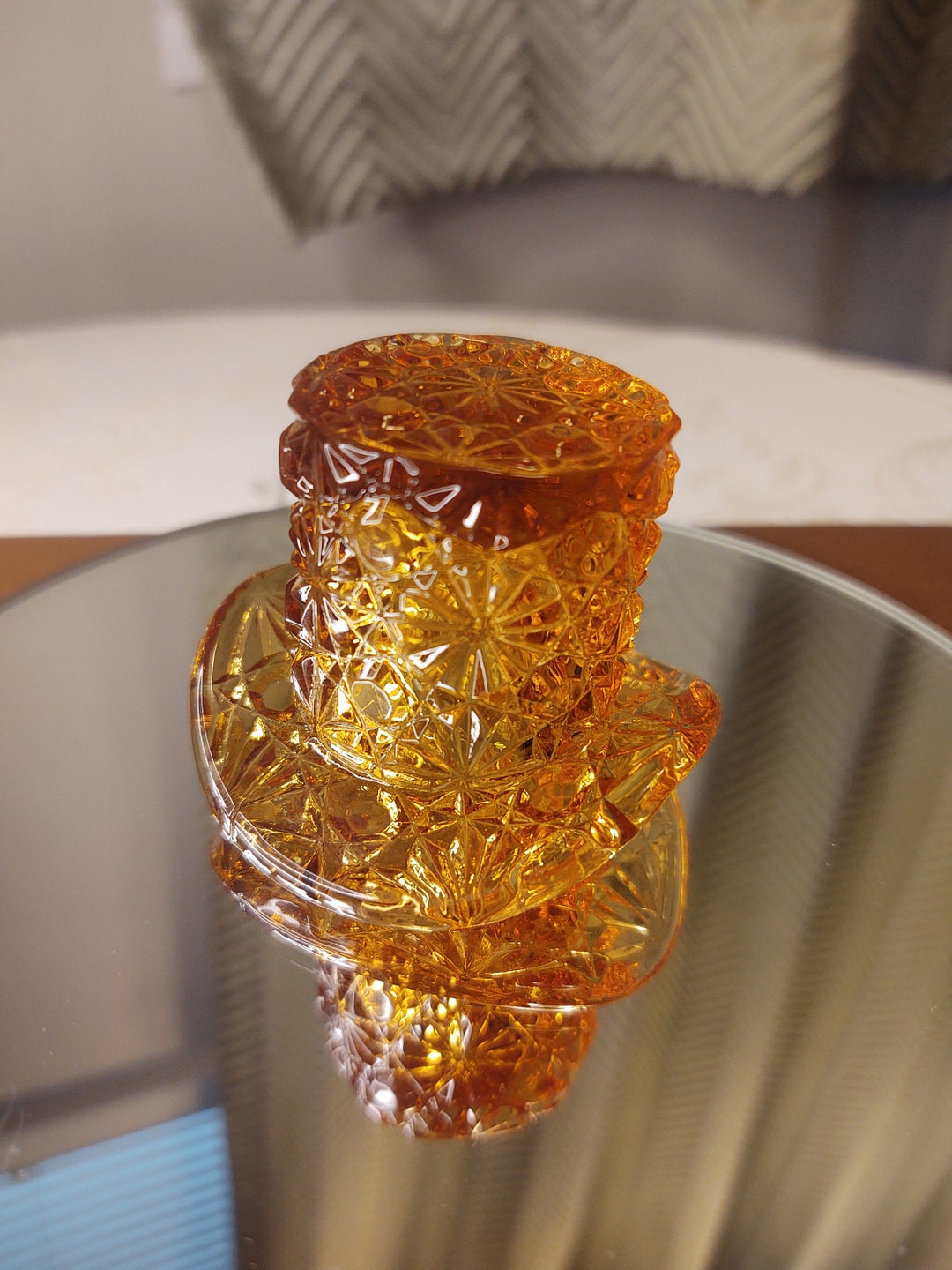 Amber Glass Top Hat, Fenton, Daisy and Button Pattern - Etsy