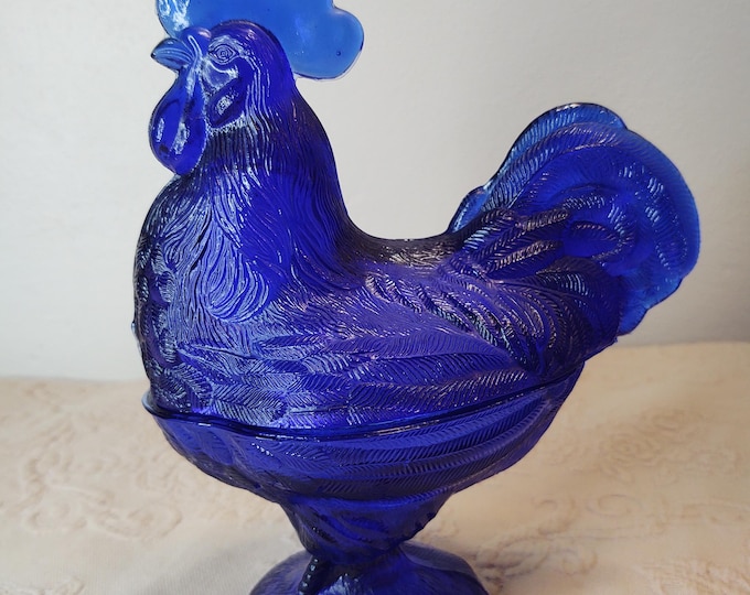 Cobalt Blue Rooster Dish, Indiana Glass - Etsy