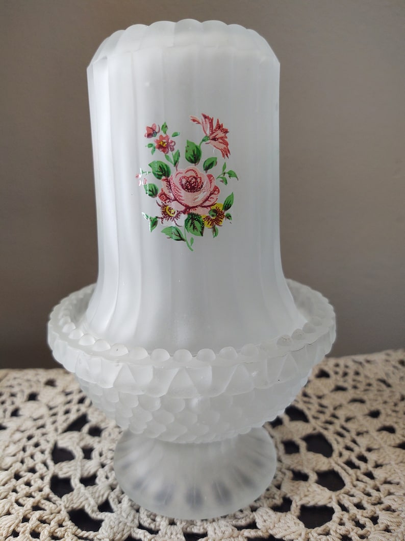 Frosted Glass Fairy Lamp, Rose Decals - Etsy