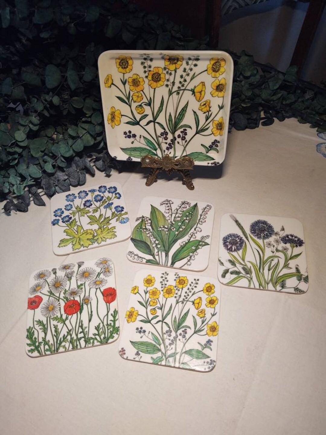 Mebel Coasters and Tray, Botanical Garden, 6 Piece Set - Etsy