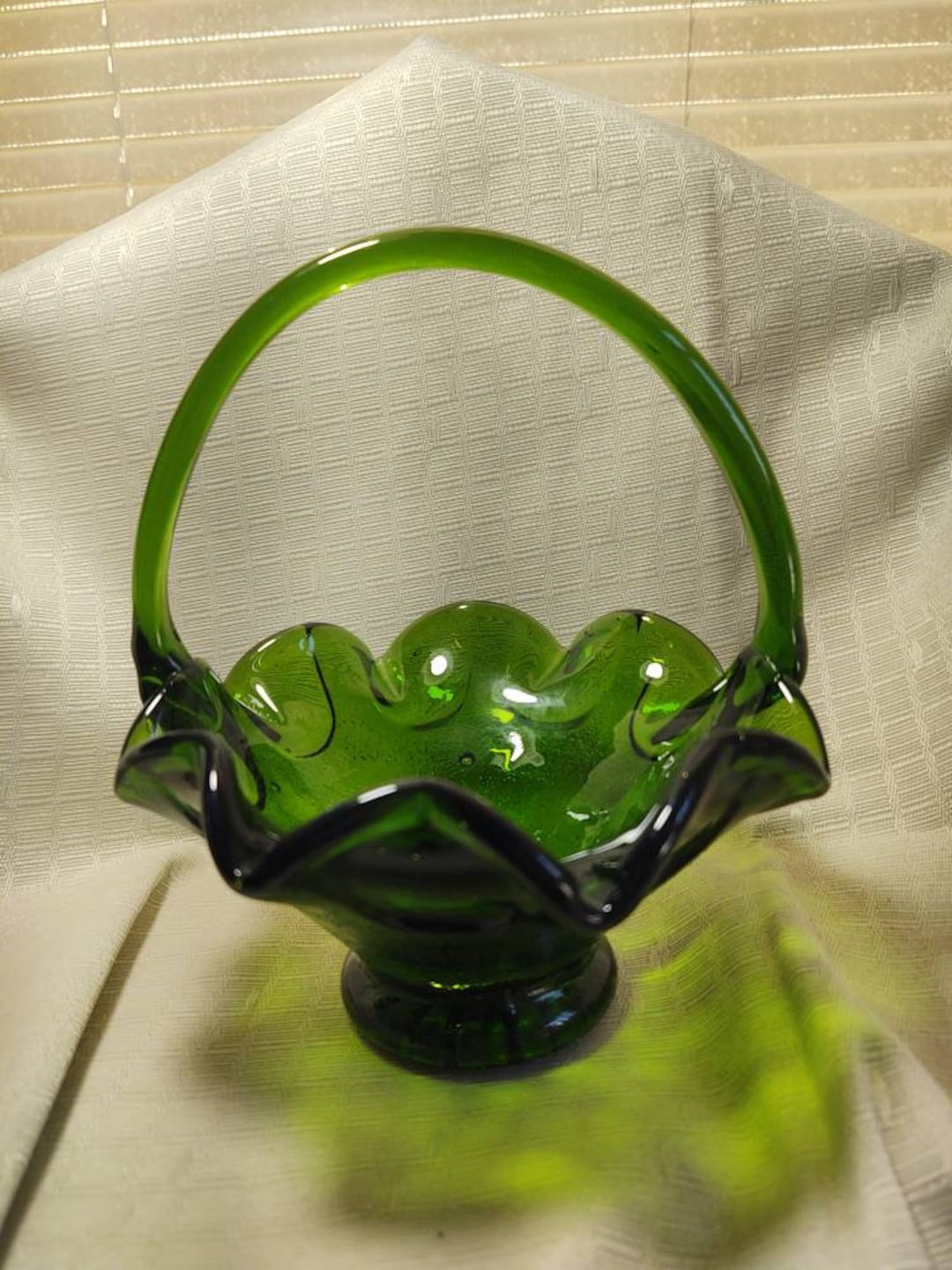 Green Glass Basket - Etsy