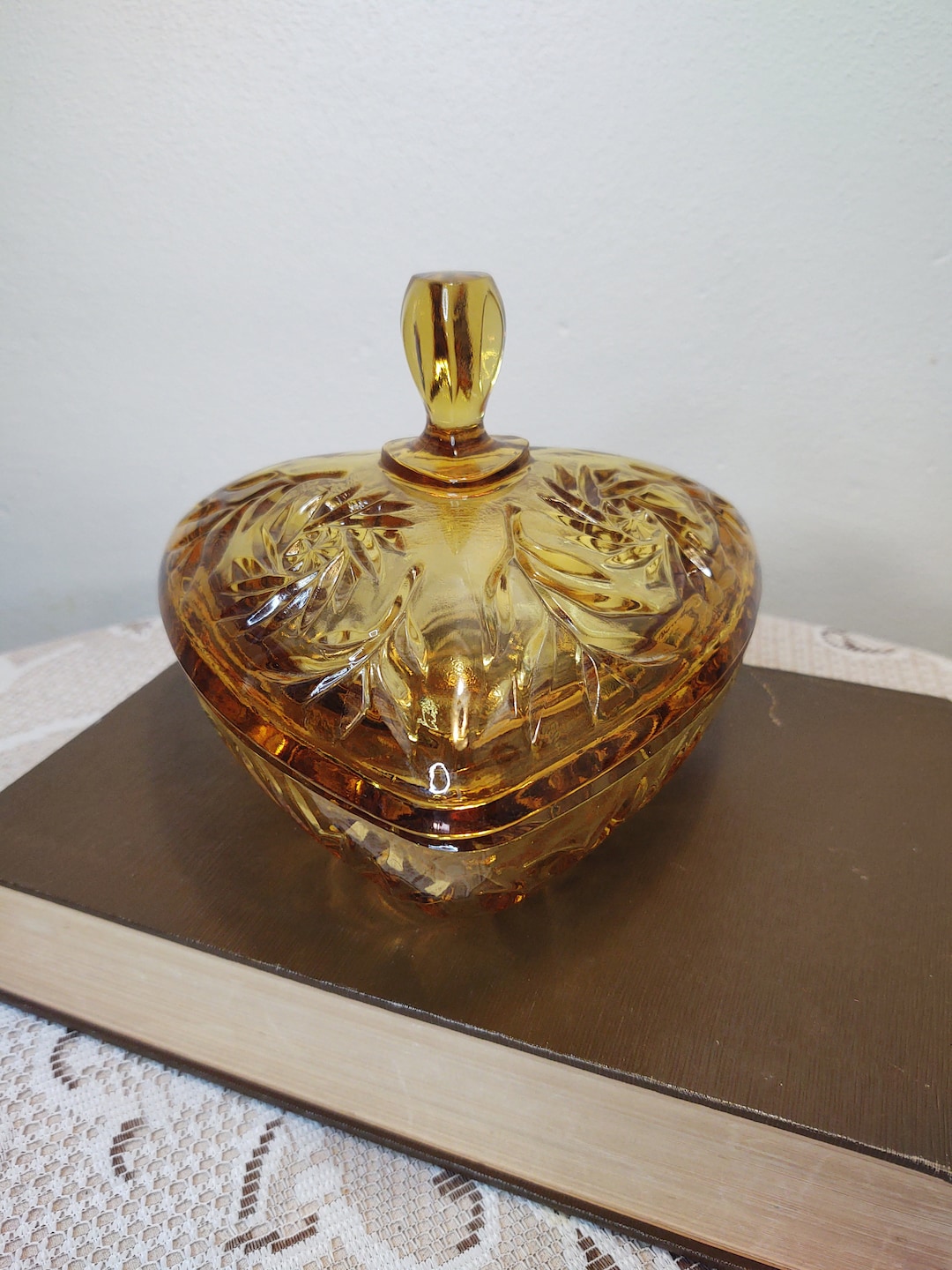 Amber Hazel Atlas Triangle Covered Candy Dish - Etsy