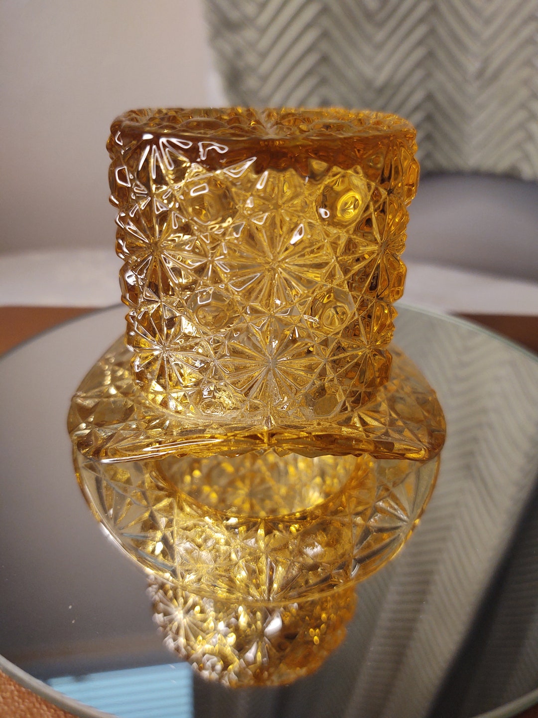 Amber Glass Top Hat, Fenton, Daisy and Button Pattern - Etsy