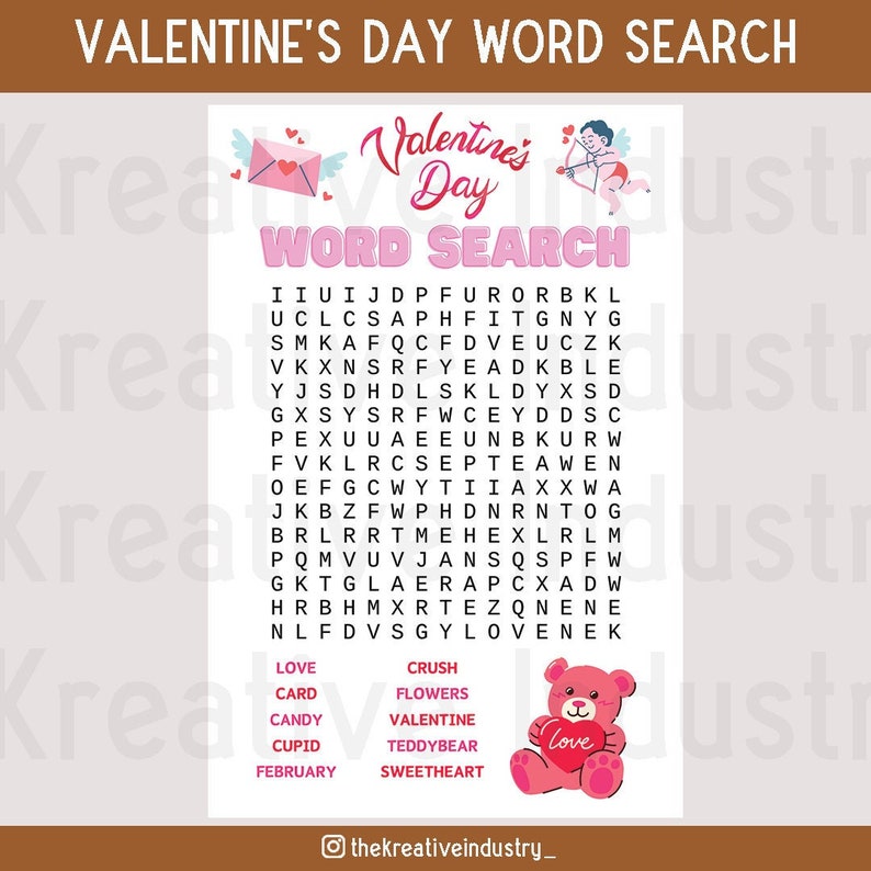 Valentines Day Printable Games, Valentines Word-search, Valentines Kid ...
