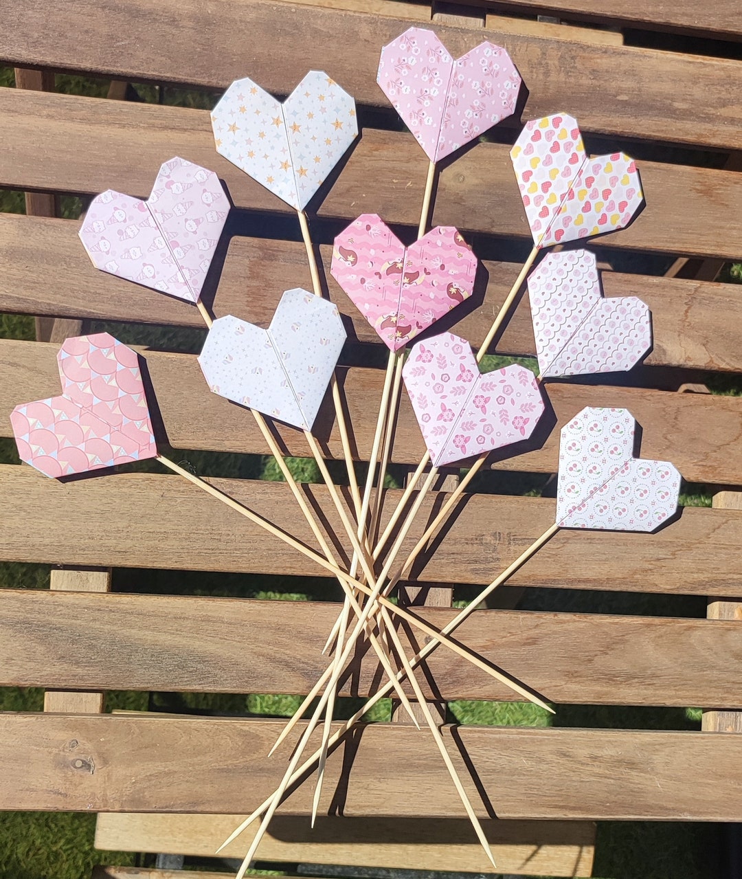 Toppers Origami Wooden Picks Pink, White, Yellow Mermaid, Hearts ...