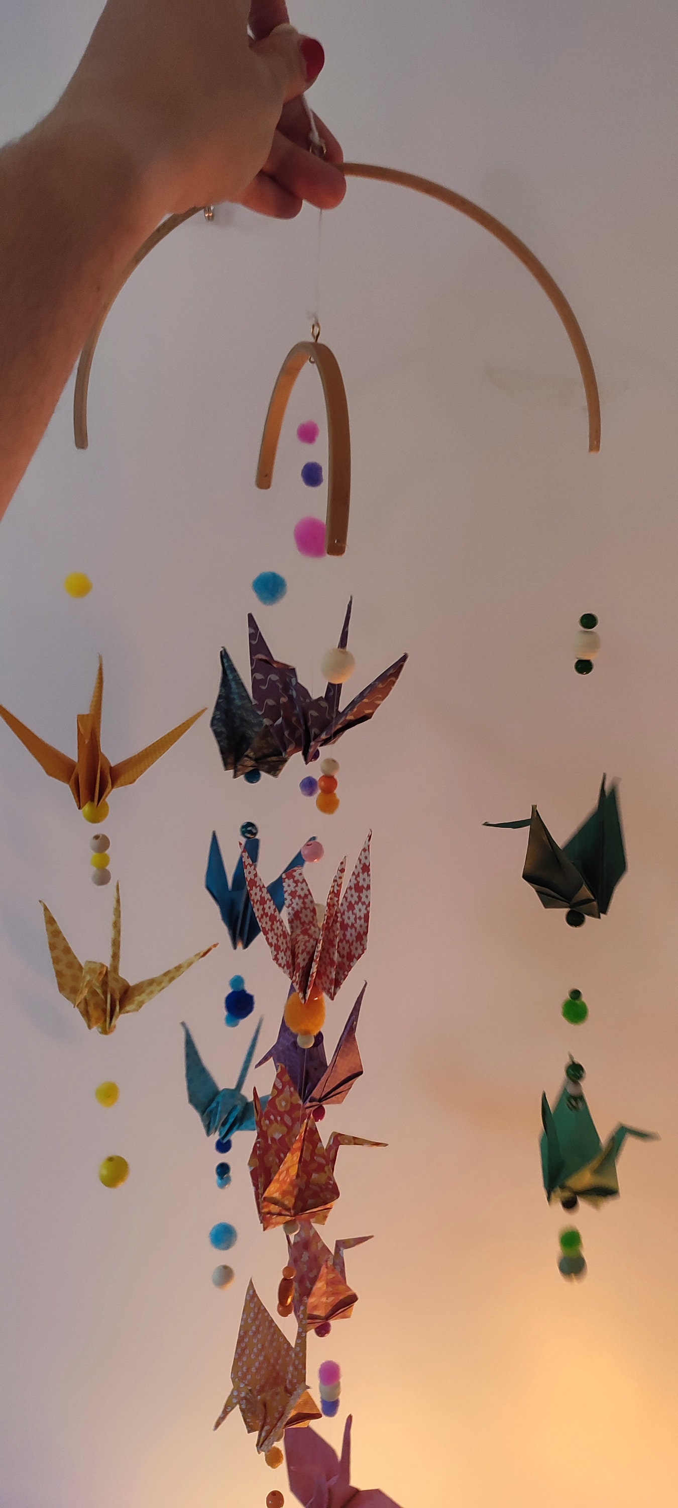 Mobile Origami Cranes Wooden Arches Multicolor - Etsy