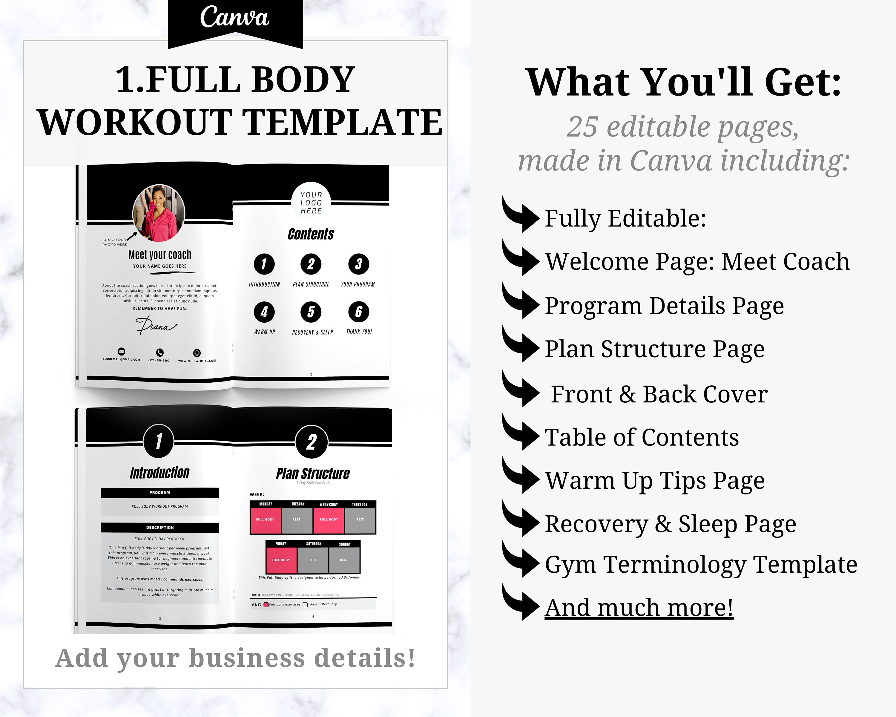 PERSONAL TRAINER Template Canva, Fitness Coach Template, White Label ...