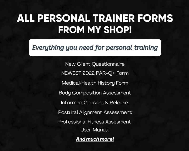 PERSONAL TRAINER Client Intake Form Personal Trainer Forms - Etsy
