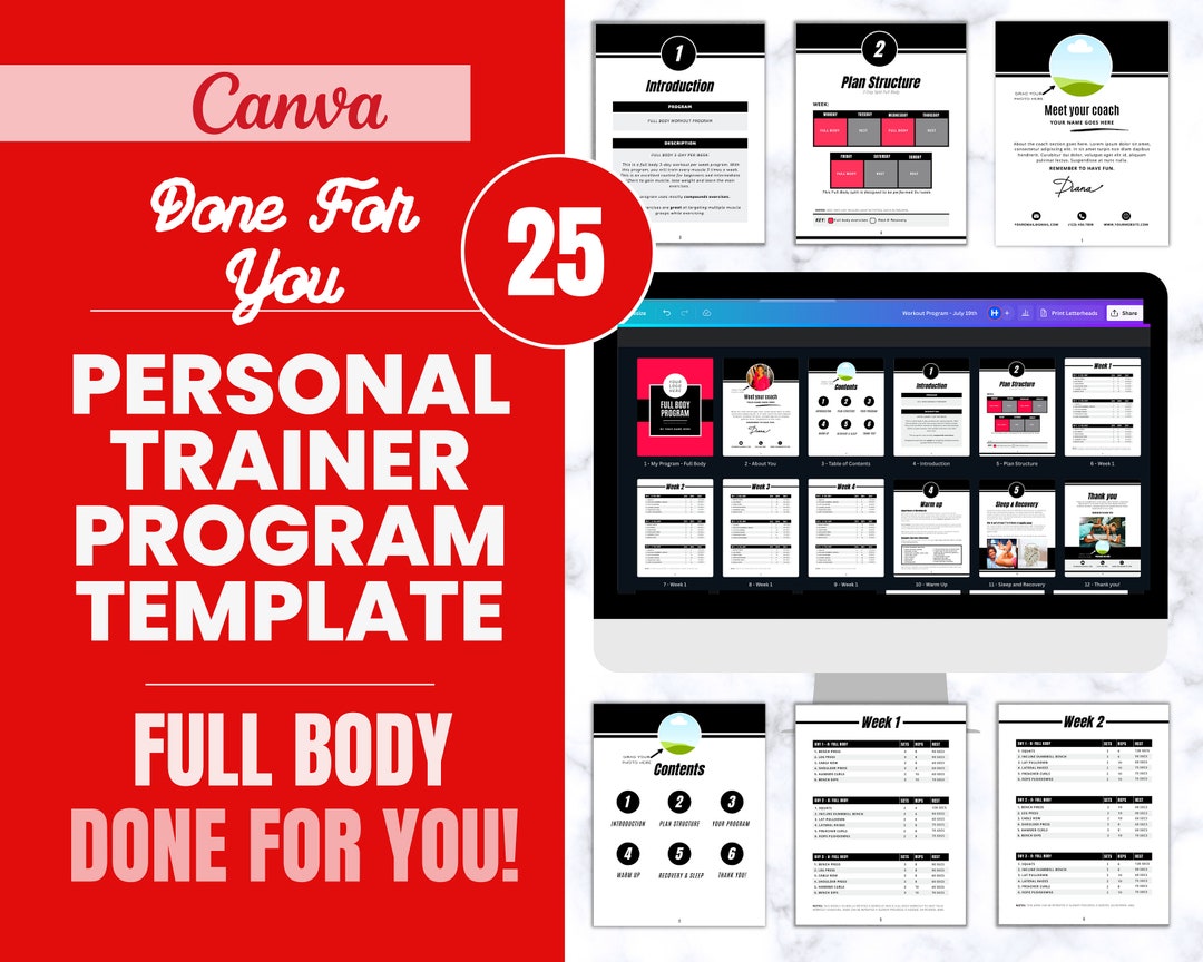 PERSONAL TRAINER Template Canva, Fitness Coach Template, White Label ...