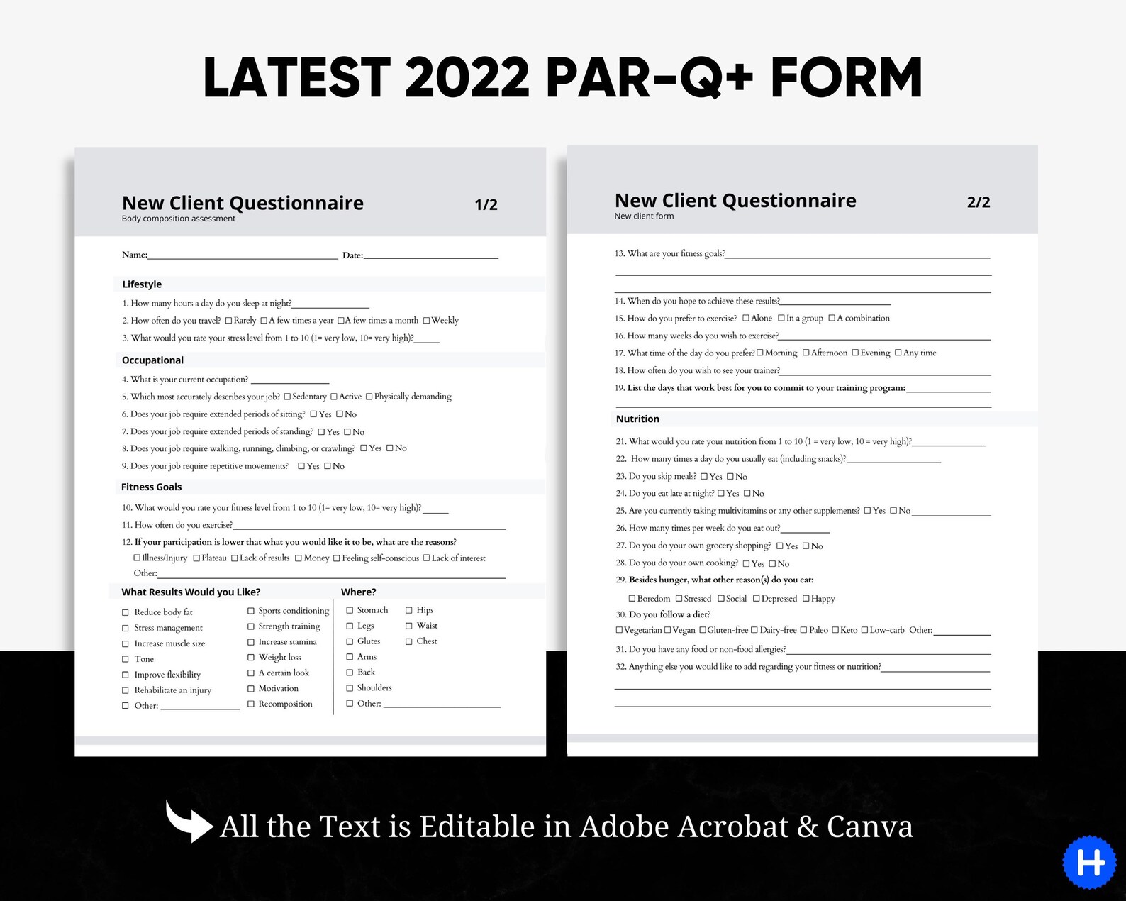 PERSONAL TRAINER Client Intake Form Personal Trainer Forms - Etsy