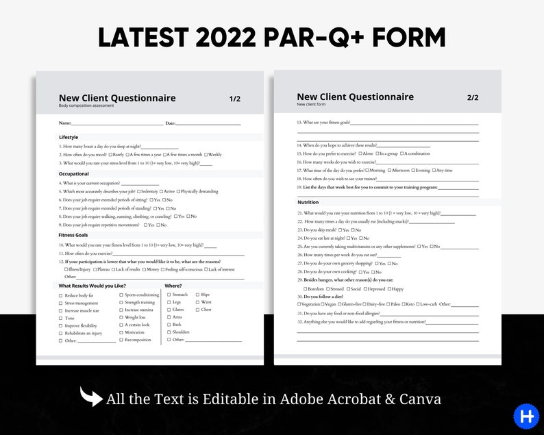 PERSONAL TRAINER Client Intake Form Personal Trainer Forms - Etsy