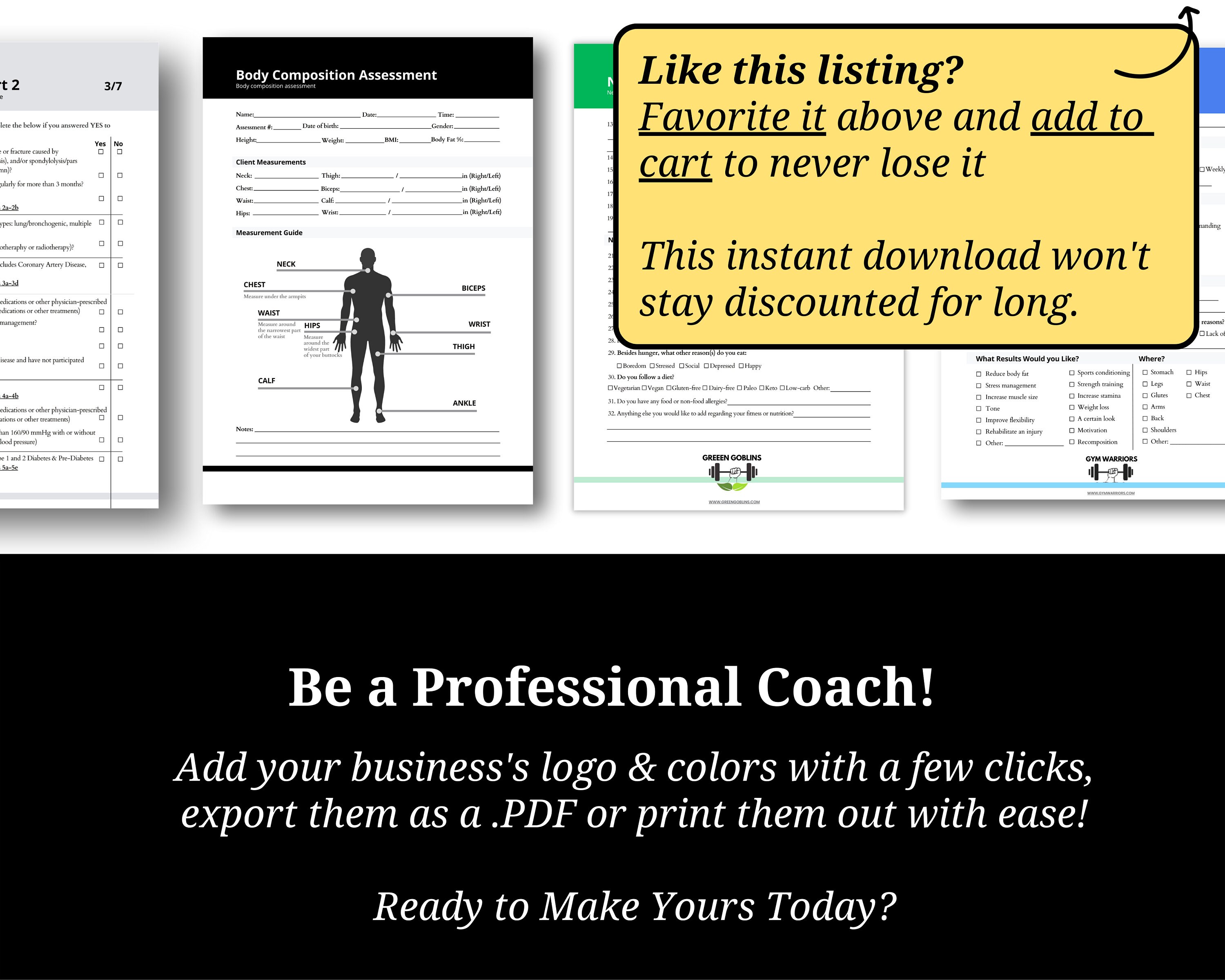 BODY COMPOSITION Personal Trainer Form, Fitness Coach Form, Body ...