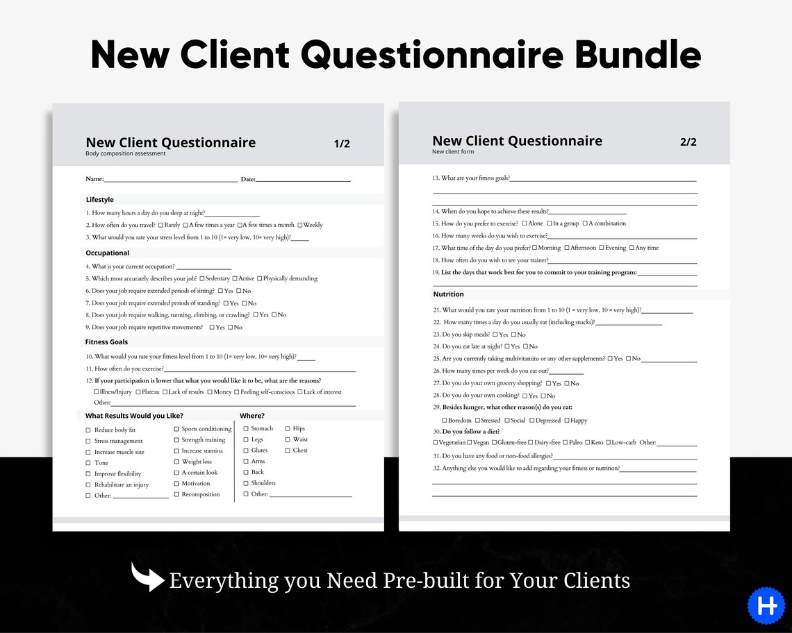 PERSONAL TRAINER Client Intake Form Personal Trainer Forms - Etsy