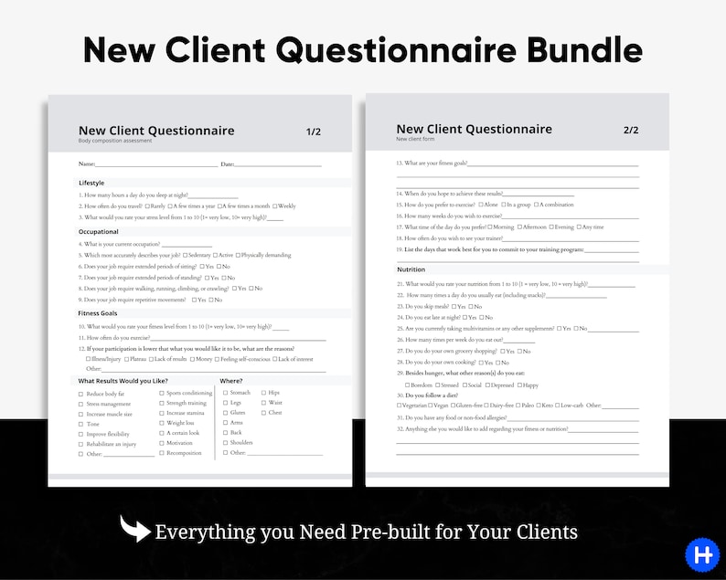 PERSONAL TRAINER Client Intake Form, Personal Trainer Forms, PARQ ...