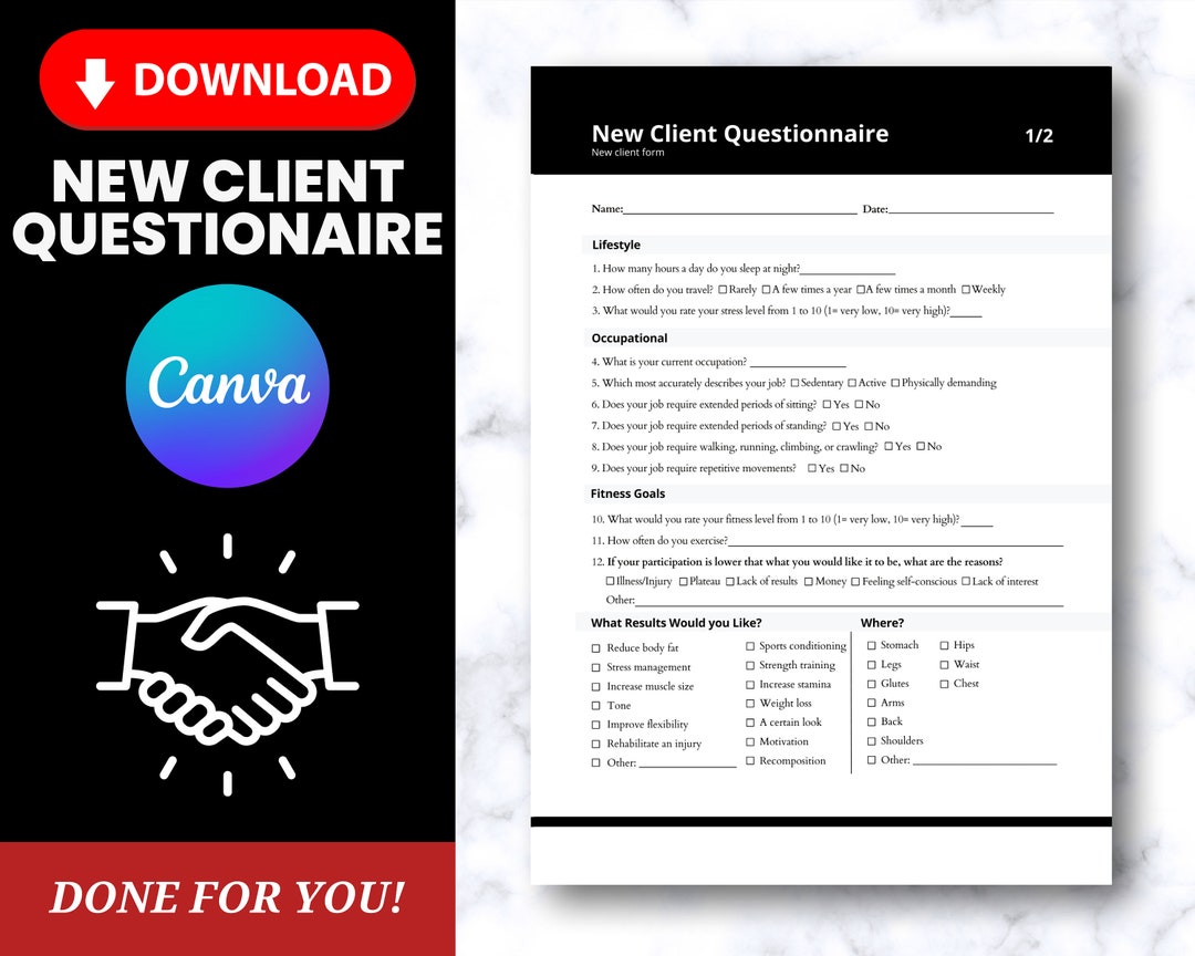 NEW CLIENT Questionnaire Personal Trainer, New Client Forms, Personal ...