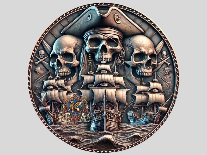 Pirate Coin 3D Depth Map Digital File | PNG, Jpg, STL Formats | CNC ...