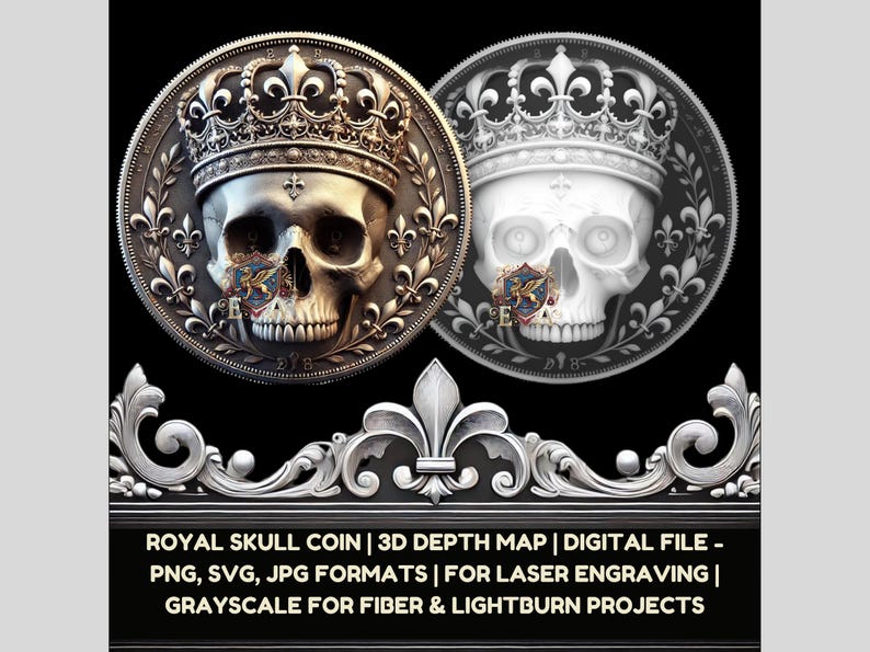 Royal Skull Coin 3D Depth Map Digital File - PNG, SVG, JPG Formats for ...
