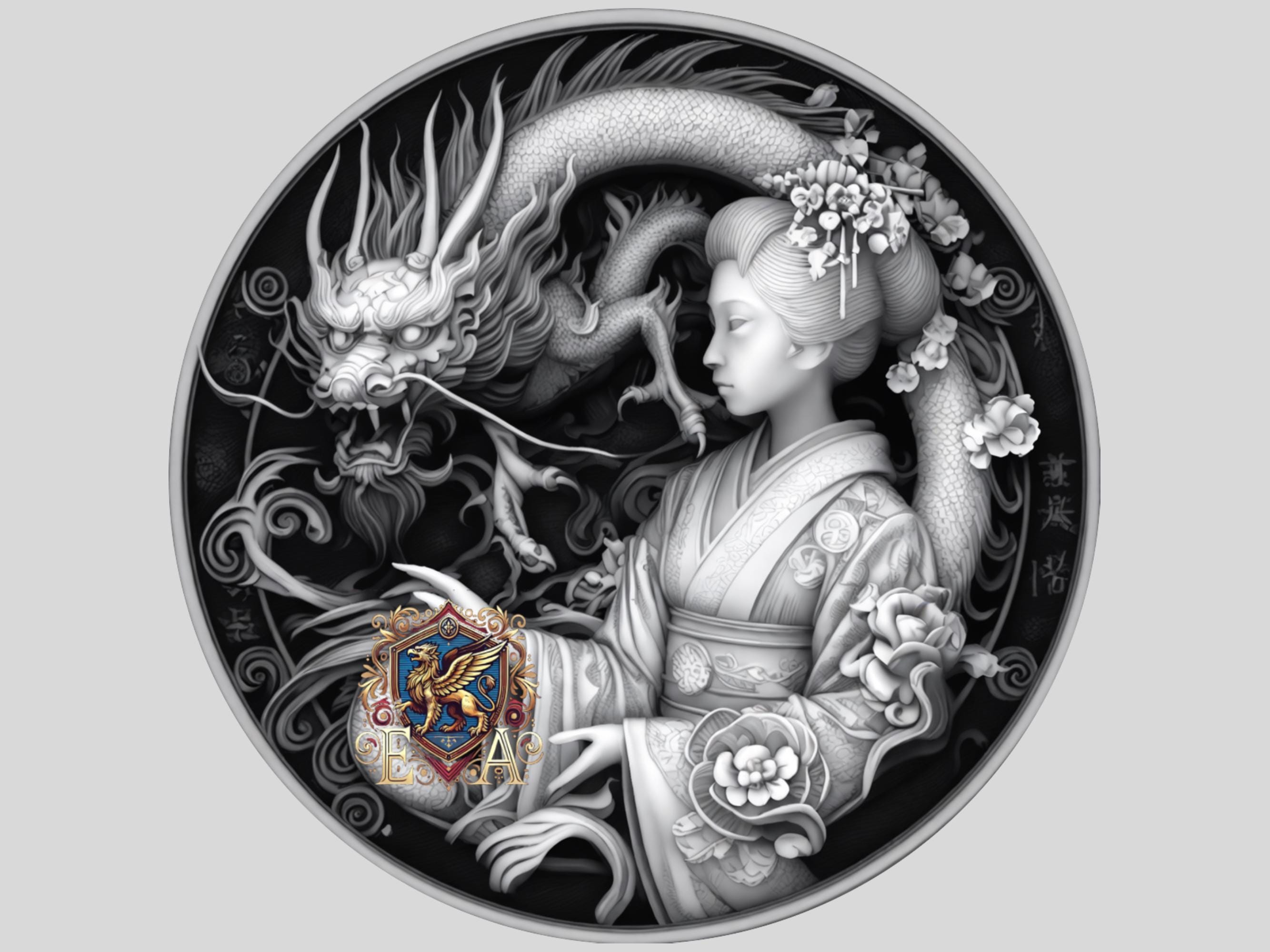 Geisha & Dragon 3D Depth Map Digital File | PNG, Jpg, STL Formats | CNC ...