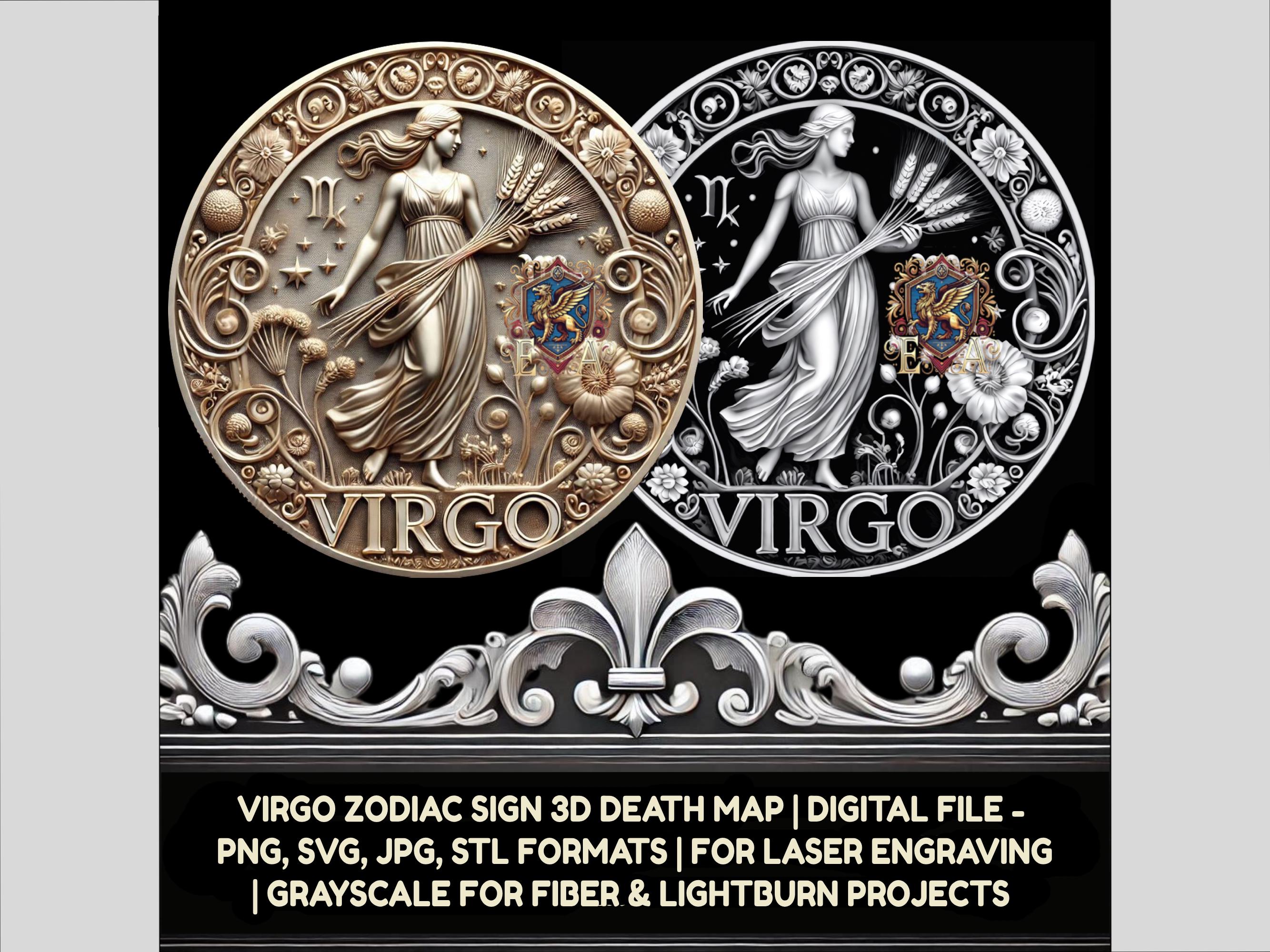 Virgo Zodiac Sign Coin 3D Depth Map Digital File - PNG, SVG, JPG ...