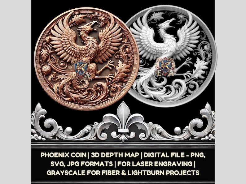 Phoenix Coin 3D Depth Map Digital File - PNG, SVG, JPG Formats for ...