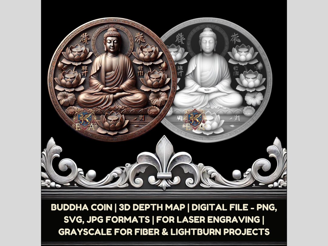 Buddha Coin 3D Depth Map Digital File - PNG, SVG, JPG Formats for Laser ...