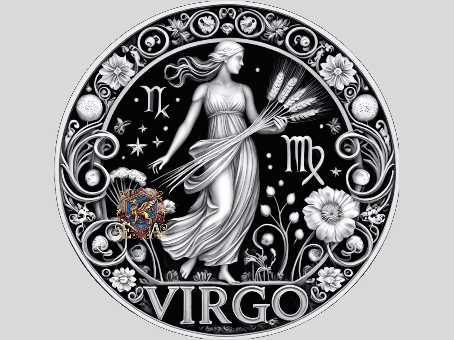 Virgo Zodiac Sign Coin 3D Depth Map Digital File - PNG, SVG, JPG ...