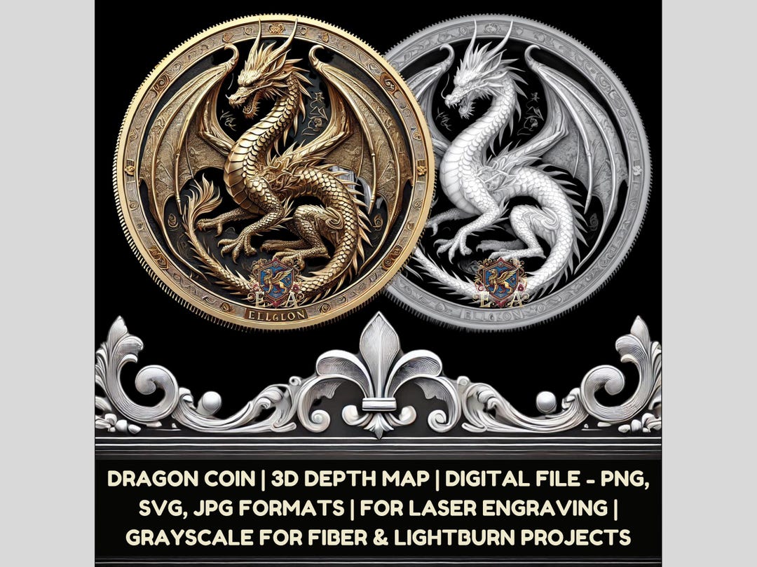 Dragon Coin 3D Depth Map Digital File - PNG, SVG, JPG Formats for Laser ...