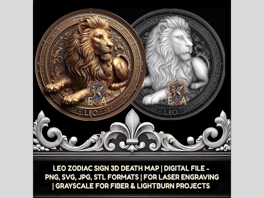 Leo Zodiac Sign Coin 3D Depth Map Digital File - PNG, SVG, JPG Formats ...