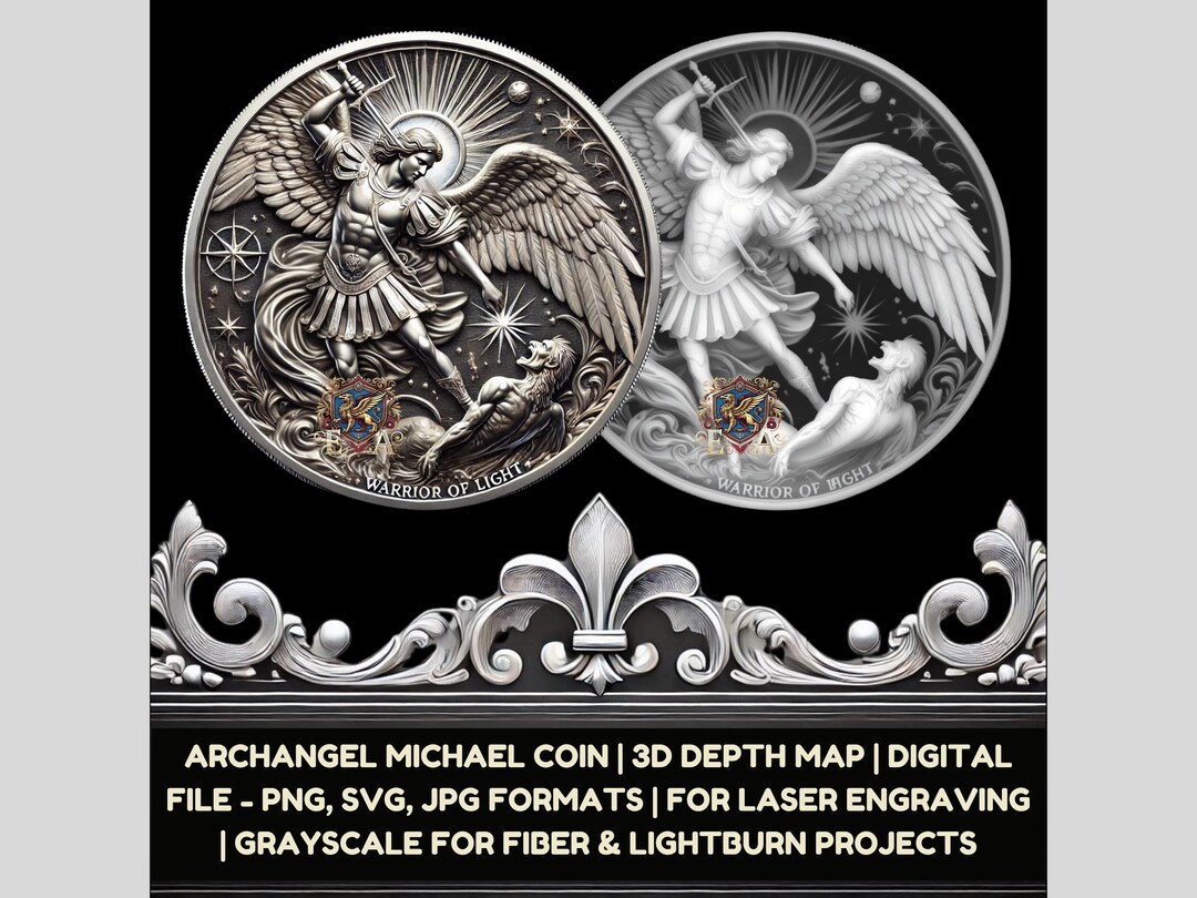 Archangel Michael Coin 3D Depth Map Digital File - PNG, SVG, JPG ...