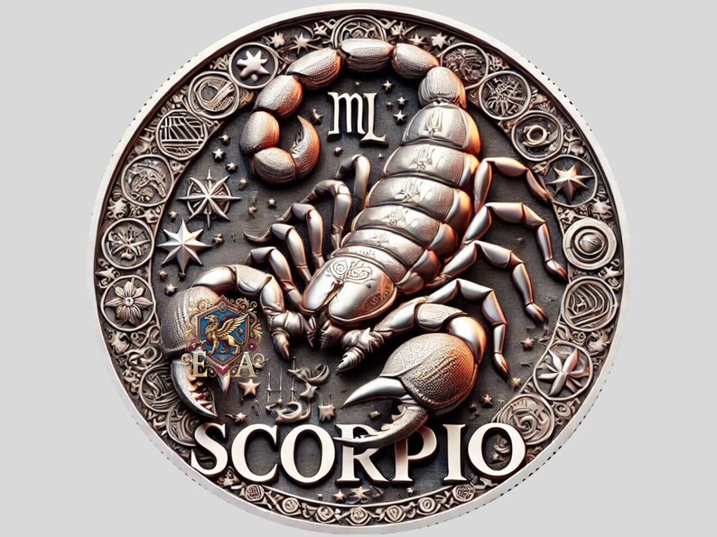 Scorpio Zodiac Sign Coin 3D Depth Map Digital File - PNG, SVG, JPG ...