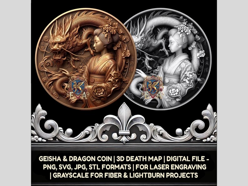 Geisha & Dragon 3D Depth Map Digital File | PNG, Jpg, STL Formats | CNC ...