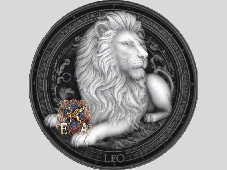 Leo Zodiac Sign Coin 3D Depth Map Digital File - PNG, SVG, JPG Formats ...